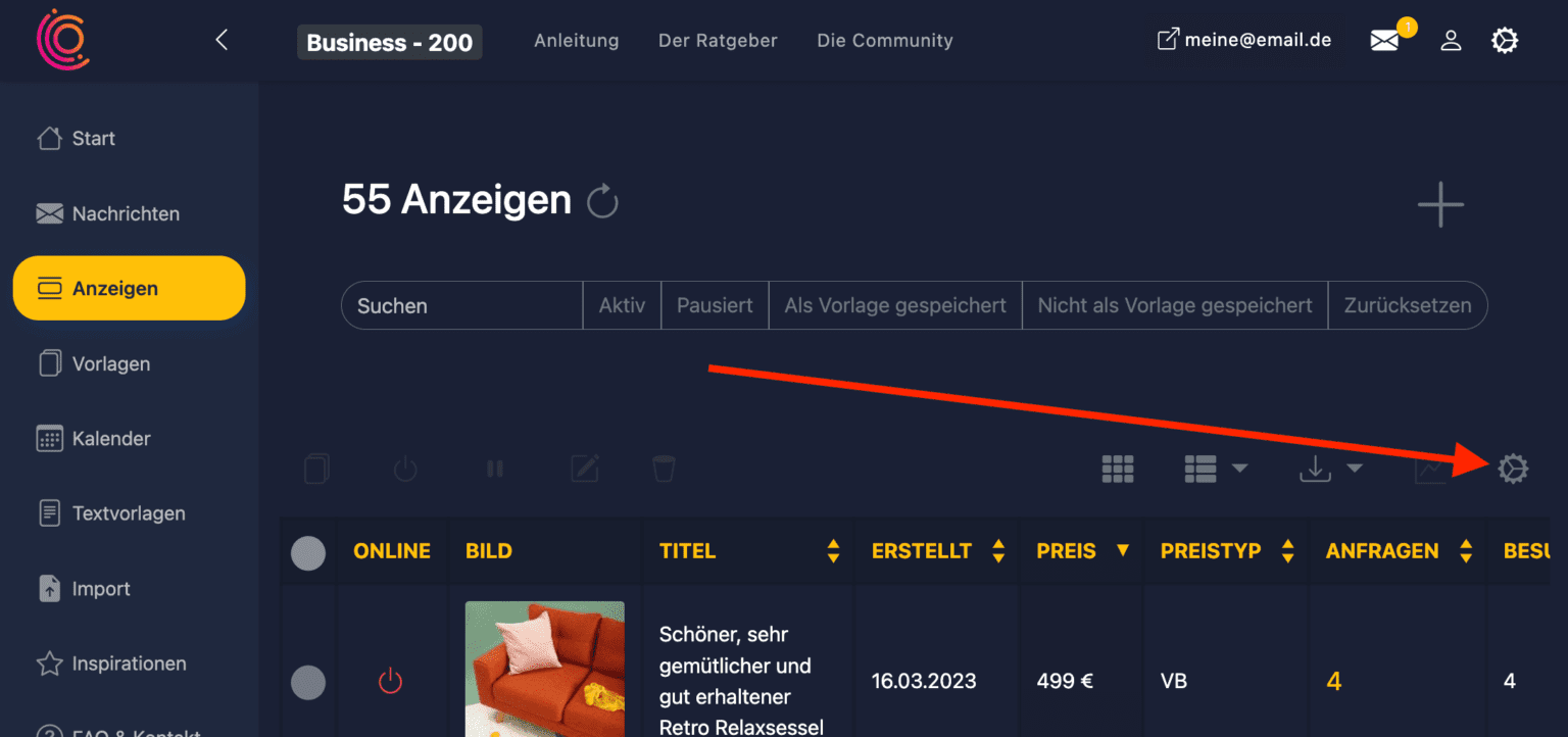 Einstellungen für Anzeigen - Kleinanzeigen-Enhanced