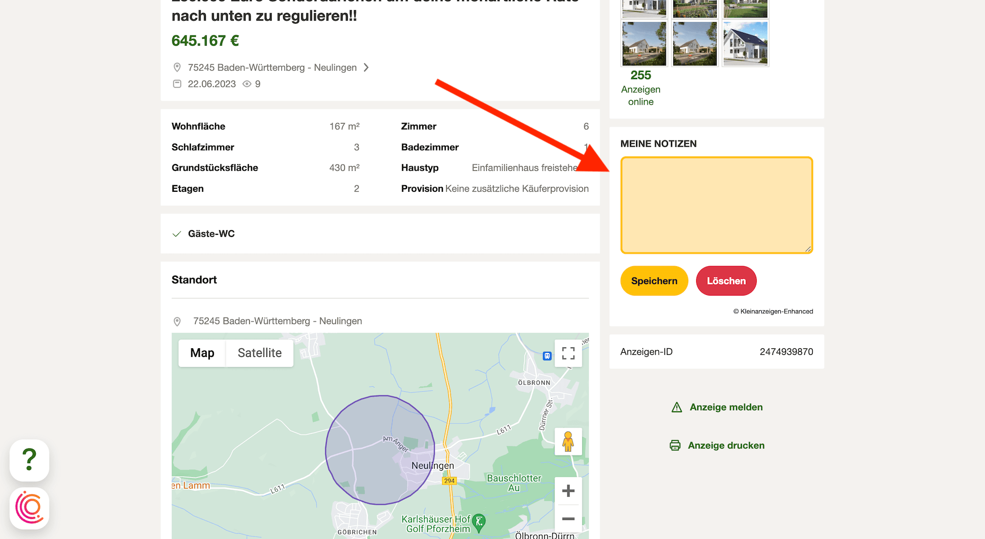 Notizen zu Anzeigen - Kleinanzeigen-Enhanced