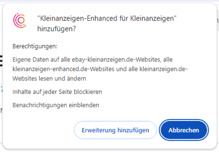 Berechtigungen für die Browser Erweiterung erklärt - Kleinanzeigen-Enhanced