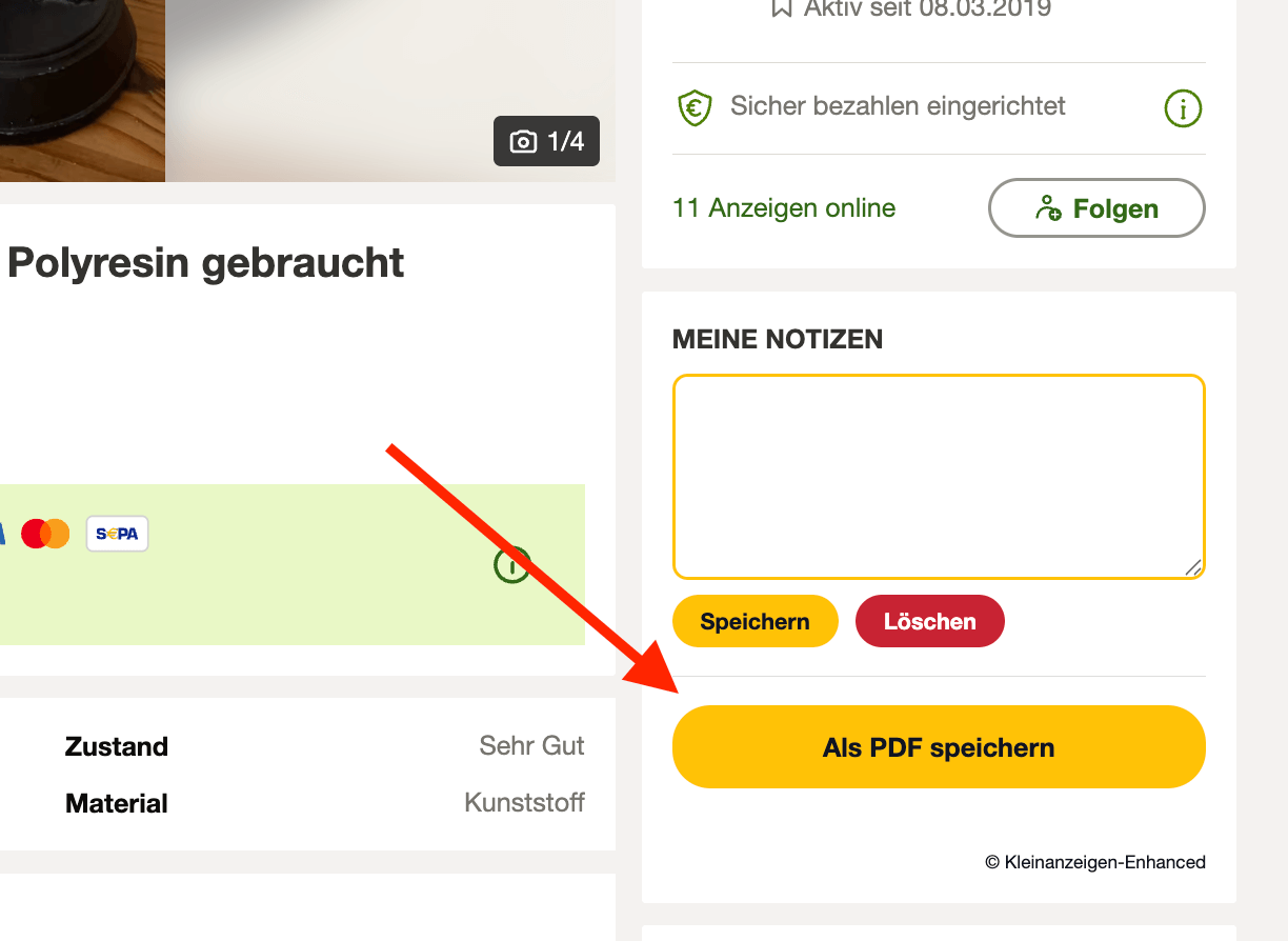 Kleinanzeigen Anzeige als PDF drucken / speichern - Kleinanzeigen-Enhanced